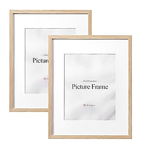 eletecpro 16x20 Picture Frames Set of 2 Display 11x14 Photo with Mat, Made of Oak Wood and Strong Plexiglass, Natural Poster Frame for Classic Home Decor on Wall, Horizontally or Vertically Hanging