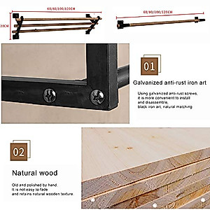 Clothing Store Display Stand Wall-Mounted Hanger, Retro Wrought Iron Solid Wood Wall Mount Display Rack Shelves, Men's Women's Children's Retail Commercial Clothing Store Garment Rack Ceiling Hanger