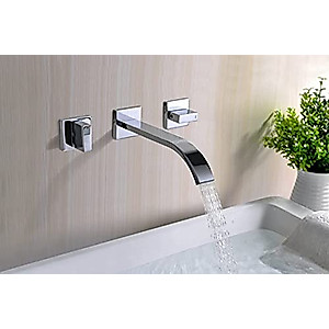 Sumerain Wall Mount Lavatory Faucet Two Handle Bathroom Faucet Brass Chrome