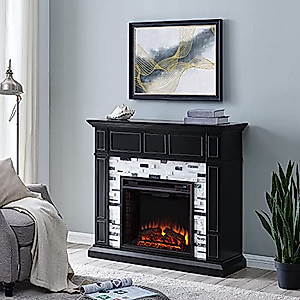 SEI Furniture Drovling Marble Tiled Electric Fireplace, Black-White-Gray