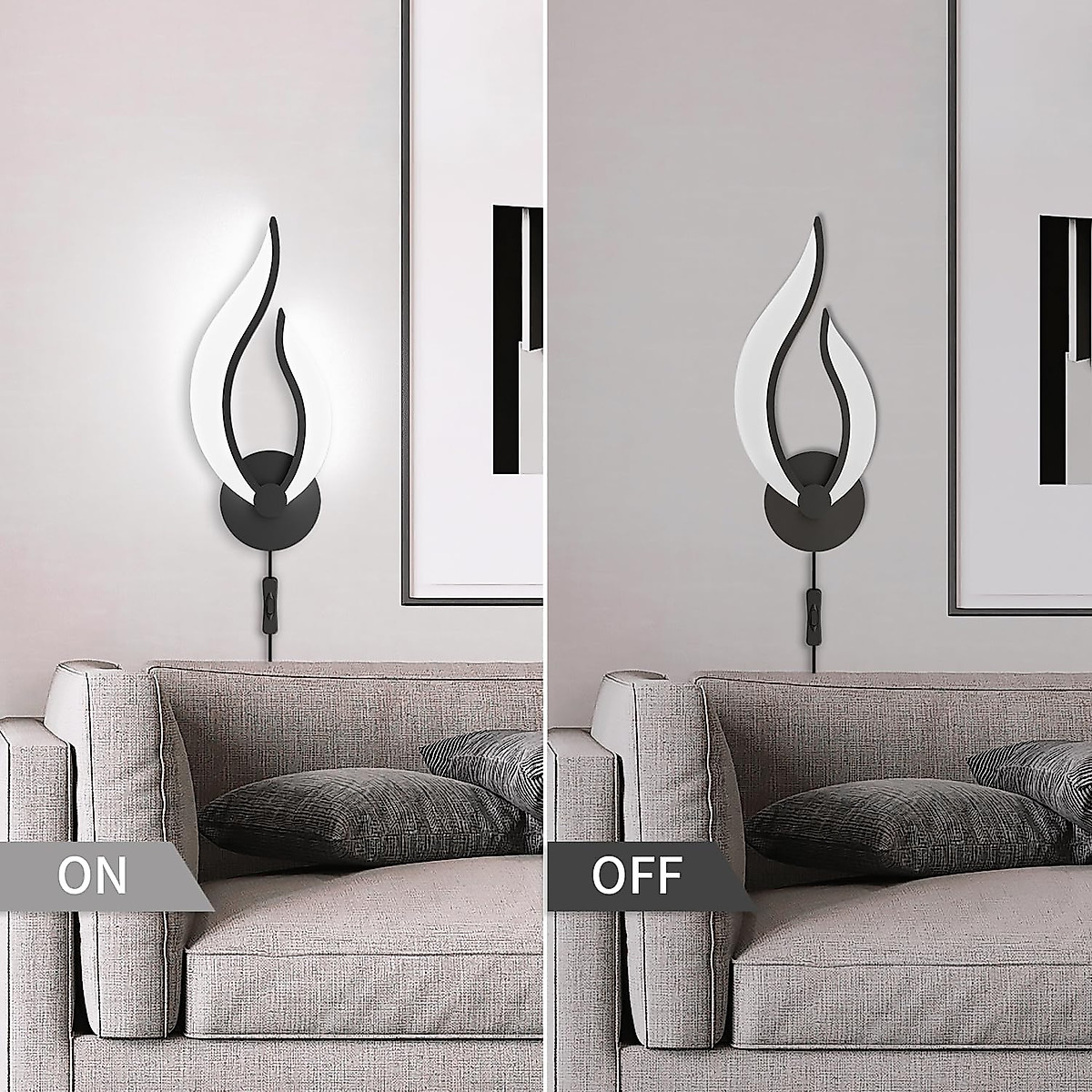 Pasoar Plug in Wall Sconces Set of 2 Modern Bedroom Bedside Lamps Industrial Sconces with Switch On Off Cord 5500k 10 Watt LED Wall Lights for Living Room Indoor Hallway Lighting Fixtures