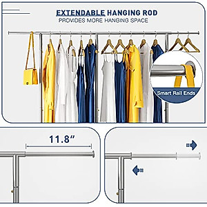 Raybee Clothes Rack Heavy Duty 405LBS Clothing Racks for Hanging Clothes 200+ Rolling Clothes Rack with Wheels Garment Rack Heavy Duty Clothing Rack with Shelves Portable Clothes Rack,Metal,Silver