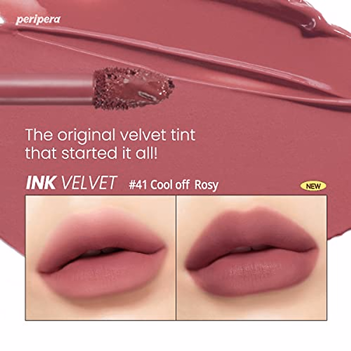 Peripera Ink the Velvet Lip Tint - High Pigment Color, Longwear, Weightless, Not Animal Tested, Gluten-Free, Paraben-Free (041 COOL OFF ROSY)