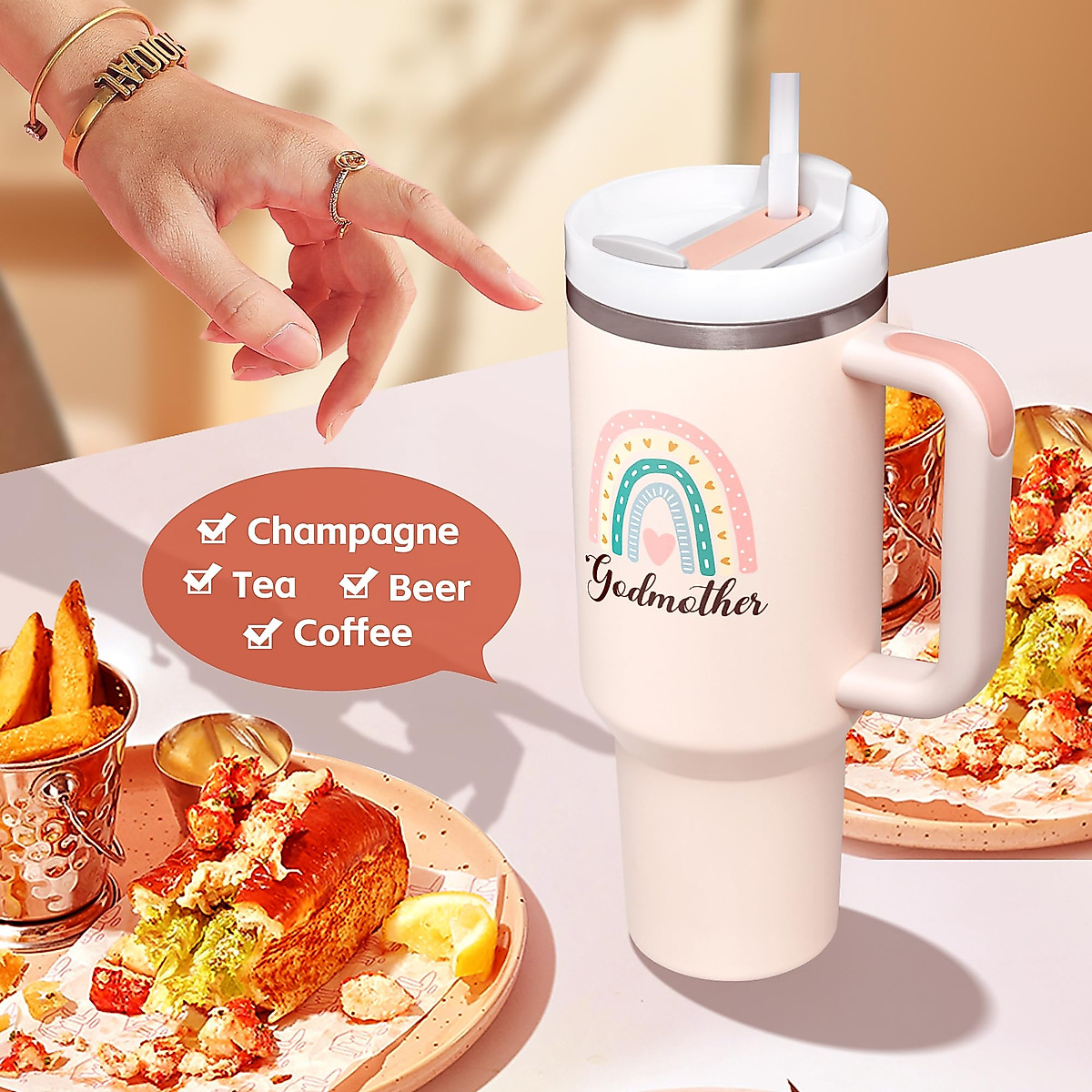 40 oz Tumbler with Handle Straw Godmother Proposal Gift from Godchild God Mother Proposal Gifts for Women Insulated Water Mug Pregnancy Announcement Baptism Birthday Mother’s Day Christmas Gifts