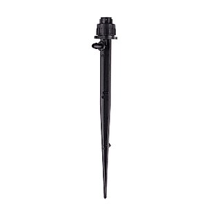 Raindrip 15300UB Adjustable Flow Bubbler, Non-Pressure Compensating Emitters, Fan, with 1/4 in. Barbed Inlet on 5 in. Stake, Black