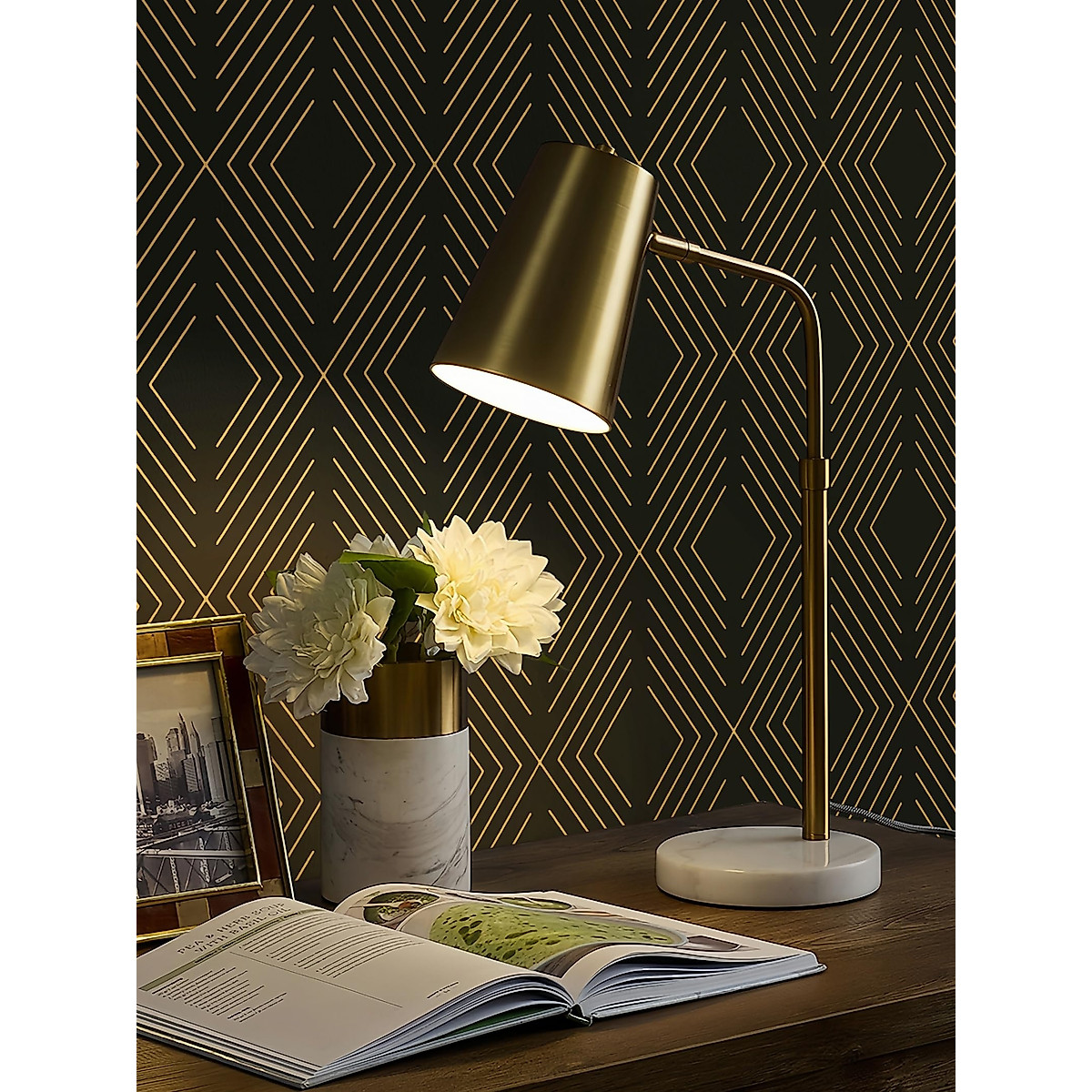 LiKiLiKi Geometric Peel and Stick Wallpaper Black and Gold Wallpaper Modern Contact Paper Boho Removable Self-Adhesive Decorative Wallpaper for Cabinets Bathroom Bedroom Kitchen Vinyl Roll 17.3”x118”