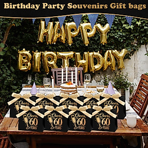 Clysee 25 Pcs Birthday Gift Bags with Handles Black and Gold Party Favor Bags Bulk for Birthday Wedding Anniversary Supplies Decorations, 5.51 x 2.36 x 4.72 Inches(Cheers to 60)
