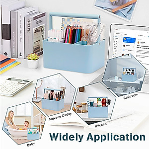 LAFARA Multipurpose Caddy Organizer, Portable Art Caddy with Handle and Adjustable Divider, Plastic Craft Caddy （Pink+Blue）