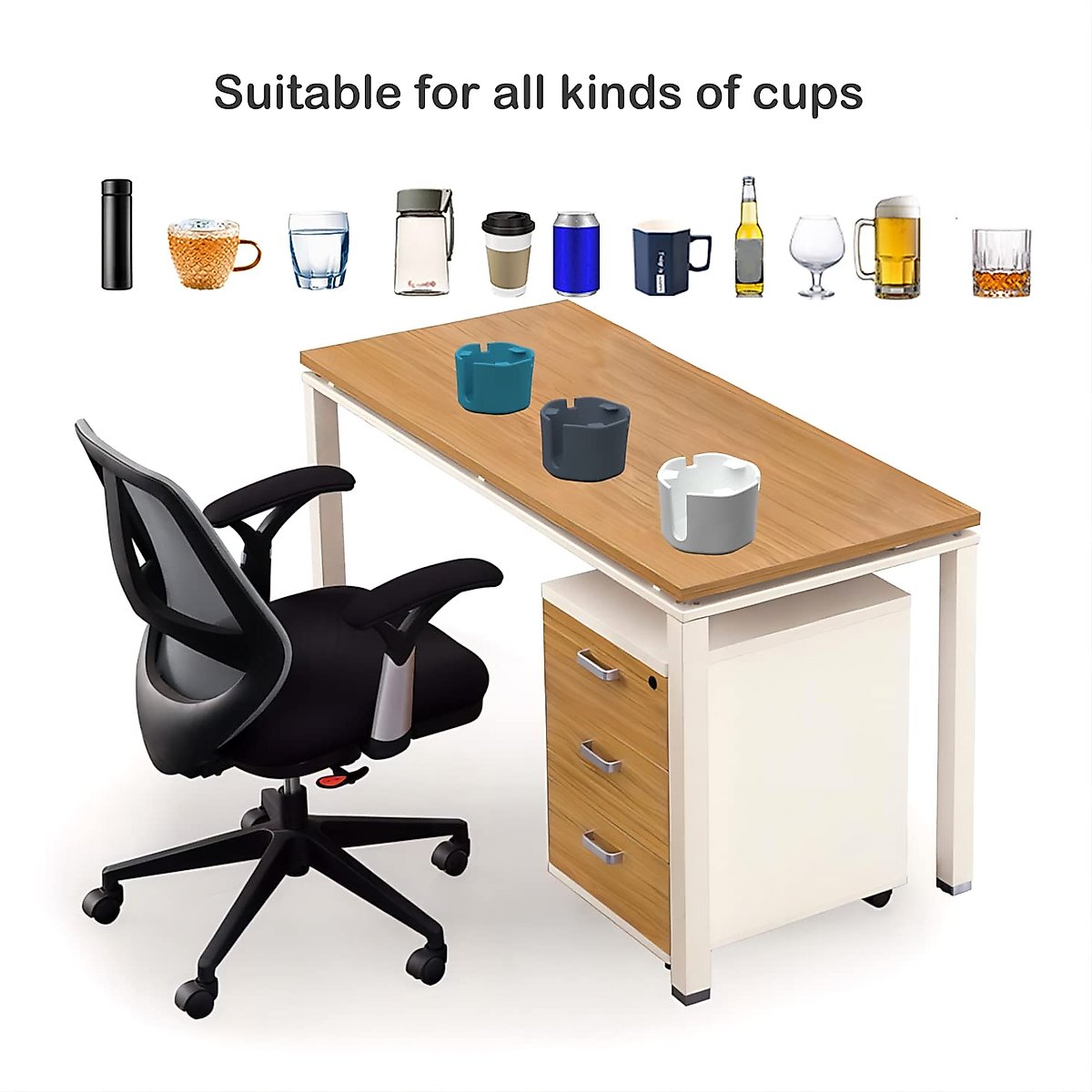 Cup Holder for Desk ， 8EIGHTECH Table Cup Holder has a Suction Cup with Strong Suction Power.Anti-Spill Cup Holder for desks or Tables, can Hold a Variety of Mugs、 Drinking Bottles、Insulated Cups.