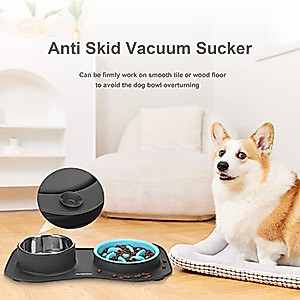 Anipaw Slow Feeder Dog Bowls 3 in 1 Stainless Steel Food and Water Bowls with Non-Spill and Skid Silicone Mat to Slow Down Eating for Large Medium Small Breed Size Dogs and Cats