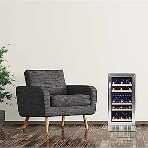 NewAir 15" Built-in or Freestanding 29 Bottle Dual Temperature Zone Wine Fridge, Quiet Operation Wine Cooler with Beech Wood Shelves, Stainless Steel Wine Cellar for Red, White, and Sparkling Wine
