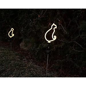 Touch Of ECO Solar LED Neon Cat Lovers Gift Outdoor Garden Décor Stake Light Gift Idea for Cat Lovers, Warm White (TOE397)