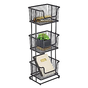 mDesign Tall 3 Basket Tiered Bathroom Holder, Metal Wire Floor Stand Storage Layered Rack with Three Tier Storage Shelving Bathroom Organizer Bins for Bath Towels, Hand Soap, and Toiletries - Black