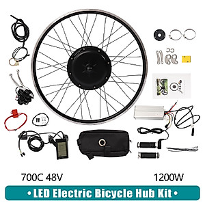 RIAHNEAH 700CC 48V E-Bicycle Conversion Kit, 1200W Front Wheel Electric Bicycle Pedal Assist Sensor Hub Conversion Kit, Motor Kit Universal Motor Wheel Kit with LCD Instrument