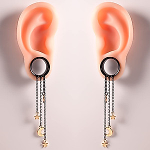 Atomhole 2PCS Moon and Star Dangle Ear Gauges 316 Stainless Steel Ear Plugs Tunnels Hypoallergenic Earrings Expander for Stretched Piercing Body JewelryJewelry