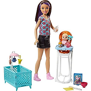 Barbie Skipper Babysitters Inc Dolls & Accessories, Set with Skipper Doll, Color-Change Baby Doll, High Chair & Crib