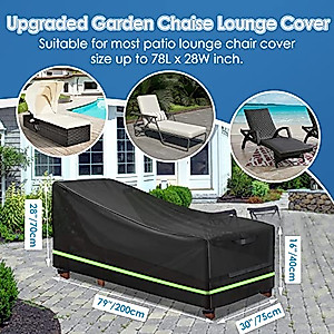 GARPROVM Chaise Lounge Cover, Waterproof 420D Heavy Duty Patio Outdoor Lounge Chair Cover, 2 Handle, PU Coating, Reflective Tape, UV Resistant & Tear-Resistant, 2 Pack - 79‘’ L x 30‘’ W x 28‘’H