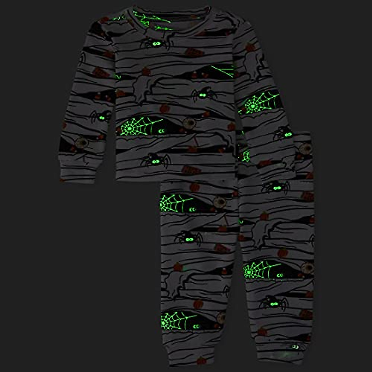 The Children's Place unisex baby And Toddler Halloween 2 Piece Snug Fit Cotton Pajama Set, Glow Mummy, 12-18 Months US
