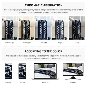 BOURINA Fluffy Chenille Knitted Fringe Throw Blanket Lightweight Soft Cozy for Bed Sofa Chair Throw Blankets, Navy 50" x 60"