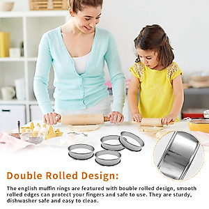 GATOOLER 6 Pieces 4 inch English Muffin Rings Stainless Steel Crumpet Rings Double Rolled Tart Ring Round Muffin Pastry Mousse Cake Baking Rings Heat-Resistant Tart Molds