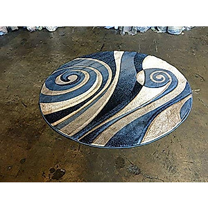 Sculpture Modern Round Area Rug Blue Beige Design 258 (5 Feet 6 Inch X 5 Feet 6 Inch)