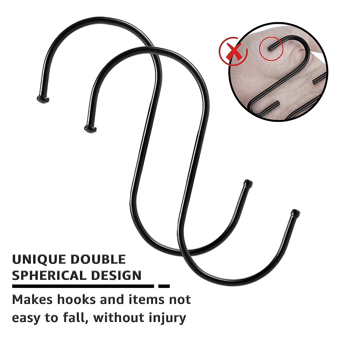 AKOLAFE 100PCS 5” Black S Hooks for Hanging Heavy Duty Metal S Hooks Stainless Steel Large S Shaped Hooks S Hangers S Rings Hooks for Jeans Closet Rod Plants Pot Rack Pans Kitchen Utensils Shower Bag