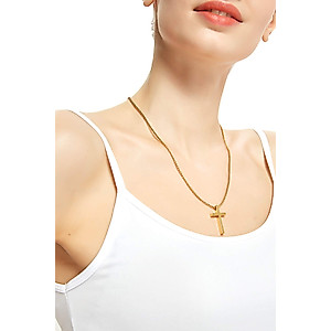 Reve Simple Stainless Steel Cross Pendant Chain Necklace for Men Women, 20-22 Inches Link Chain (Gold:1.2 * 0.7’’ Pendant+20’’ Rolo Chain)