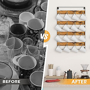 Huxitocan Mug Racks for Wall, Coffee Mug Holder Wall Mount Up to Hold 24 Mugs, Coffee Mug Rack Wall Mounted（3Pack） for Kitchen, Home, Coffee Bar, Rustic Wood and Iron