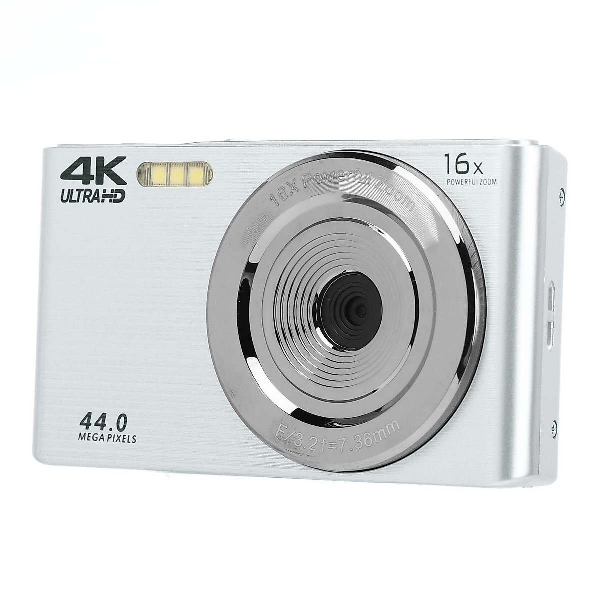 Digital Camera Vlogging Camera, 2.8in Screen 16X Digital Zoom Camera 44MP Photo 4K HD Video Camera, Built in Fill Light, USB Charging, 1200mAh, for Vlogger, Home, Travel (Silver)