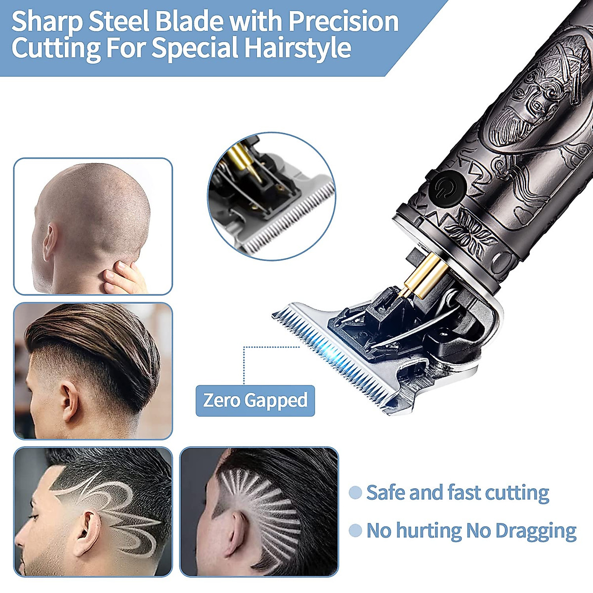 MOTLATA Hair Clippers for Men Zero Gapped Trimmer Professional T Blade Trimmer Cordless Hair Cutting Pro Li Outline Trimmer Detail Haircut Rechargeable Gold