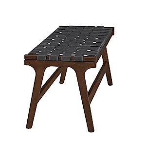 Ball & Cast Faux Leather Woven Dining Bench Breathable Weave Entryway Bench for Bedroom, 48 in Dark Grey