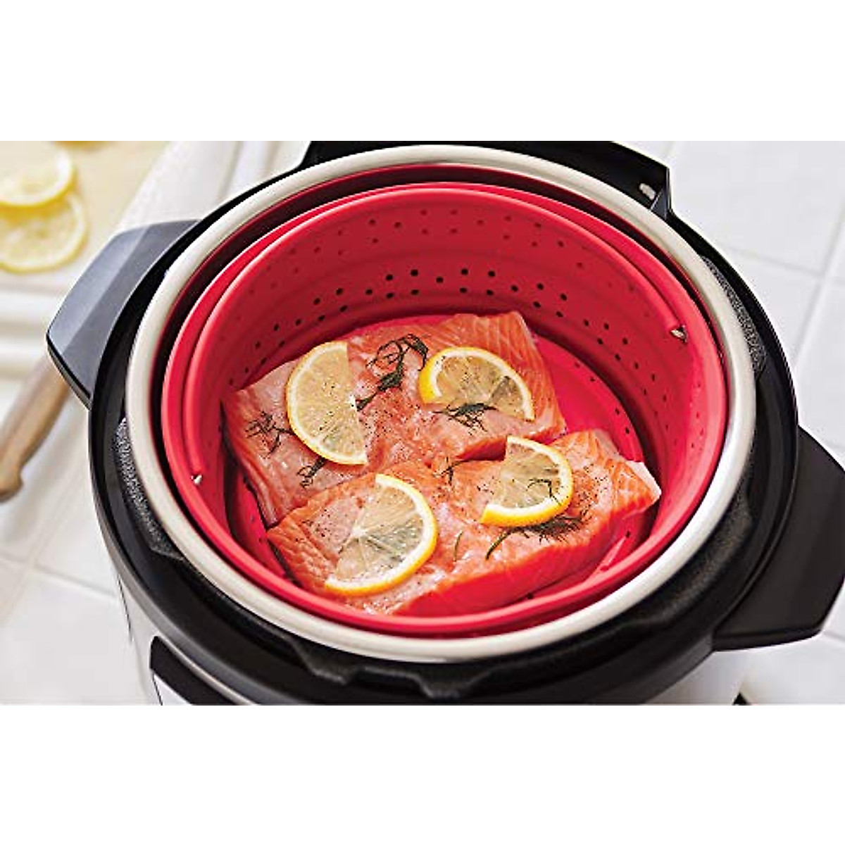 Fox Run Collapsible Silicone Steamer Basket Insert for Instant Pot, 6-Quart, Red