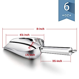 E-far 6 Ounce Ice Scoop Set of 2, Small Stainless Steel Scoops for Ice Cube/Candy/Flour/Sugar, Metal Utility Scoops for Canisters, Baking, Kitchen Pantry, Rust Free & Dishwasher Safe