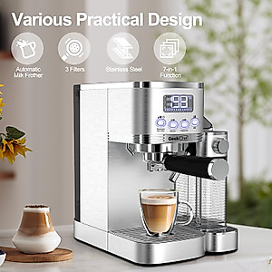 Geek Chef Espresso and Cappuccino Machine with Automatic Milk Frother, Stainless Steel Espresso Coffee Machine with Removable Water Tank, Prefect Gift for Dad Mom