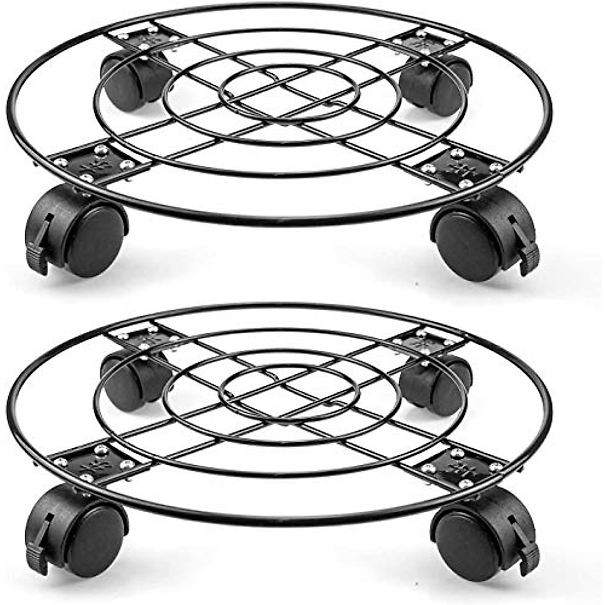 Fasmov 2 Pack 13 inches Plant Caddy, Heavy Duty Iron Potted Plant Stand with Lockable Caster Wheels, Outdoor Caddy Indoor Plant Dolly, Black