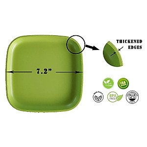 1 Click Bamboo Kids Plates, (4 Color Set), Stackable, Reusable, Deep sides for Easy Kids, Toddlers and Big Kids Feeding, Dishwasher Safe, Bamboo Dinnerware Set