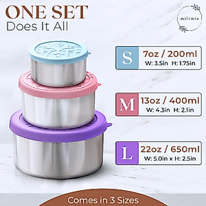 Stainless Steel Containers with Lids Set of 3 Food Grade Stainless Steel Food Containers with Silicone Lids