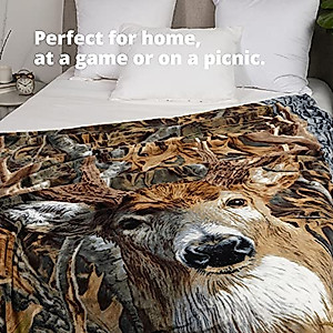 Dawhud Direct Camo Buck Deer Fleece Blanket for Bed, 75" x 90", Queen Size Woodland Fleece Throw Blanket for Men, Women and Kids - Super Soft Plush Deer Blanket Throw, Queen Size Blanket