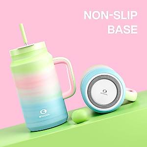ENCOOL 50 oz Tumbler with Handle and Straw, 100% Leak-Proof Insulated Cup Large Water Bottle with 2-in-1 Lid, Reusable Stainless Steel Travel Mug Water Jug, Non-slip Base, BPA-Free （Fairy）