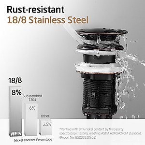 KES Bathroom Sink Drain without Overflow Vessel Sink Lavatory Vanity Pop Up Drain Stopper Oil Rubbed Bronze Finish, ALL Metal Rustproof Brass and 304 Stainless Steel, S2008D-ORB