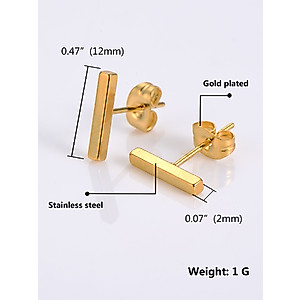 Mudder 4 Pairs Stud Earrings Stainless Steel Line Stick Stud Earring Rectangle Bar Stud for Men and Women, 4 Colors