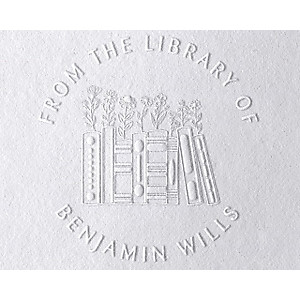 from The Library of | Ex Libris | Floral Book Stamp | Personalized Book Embosser | Custom Library Stamp | Monogram Self-Inking Wood Handle Stamper (Floral 3)