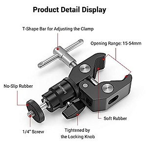 SmallRig Super Clamp Mount with Mini Ball Head Mount, Hot Shoe Adapter with 1/4 Screw for LCD Field Monitor, LED Lights, Flash, Microphone, for Gopro, for DJI Action 2, for Insta360 - 1124