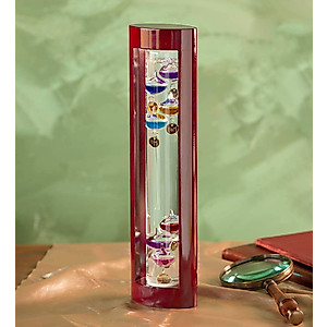 Galileo Glass Thermometer | 14.5-Inches Tall with Cherry Wood Frame | Law of Physics | Indoor Room Temperature for Home House Office Desk Counter Tabletop | Holiday Gift Present
