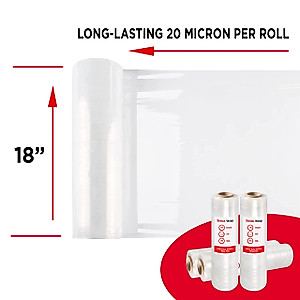 Shrink Wrap 4-Rolls Heavy Duty Stretch Wrap Film Industrial Strength Thick Clear Plastic Pallet Supplies Durable Self-Adhering, Packing, Moving, 18" x 97.20 SQM 80 Gauge (20 Micron)