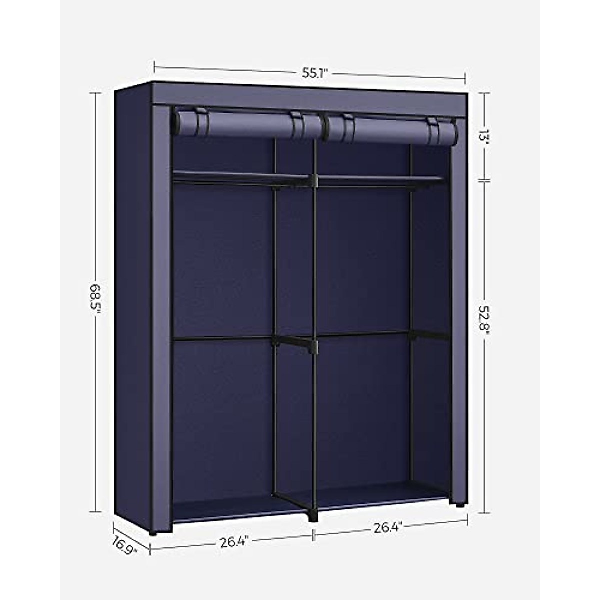 SONGMICS Closet Wardrobe, Portable Closet for Bedroom, Clothes Rail with Non-Woven Fabric Cover, Clothes Storage Organizer, 55.1 x 16.9 x 68.5 Inches, Dark Blue URYG002I02