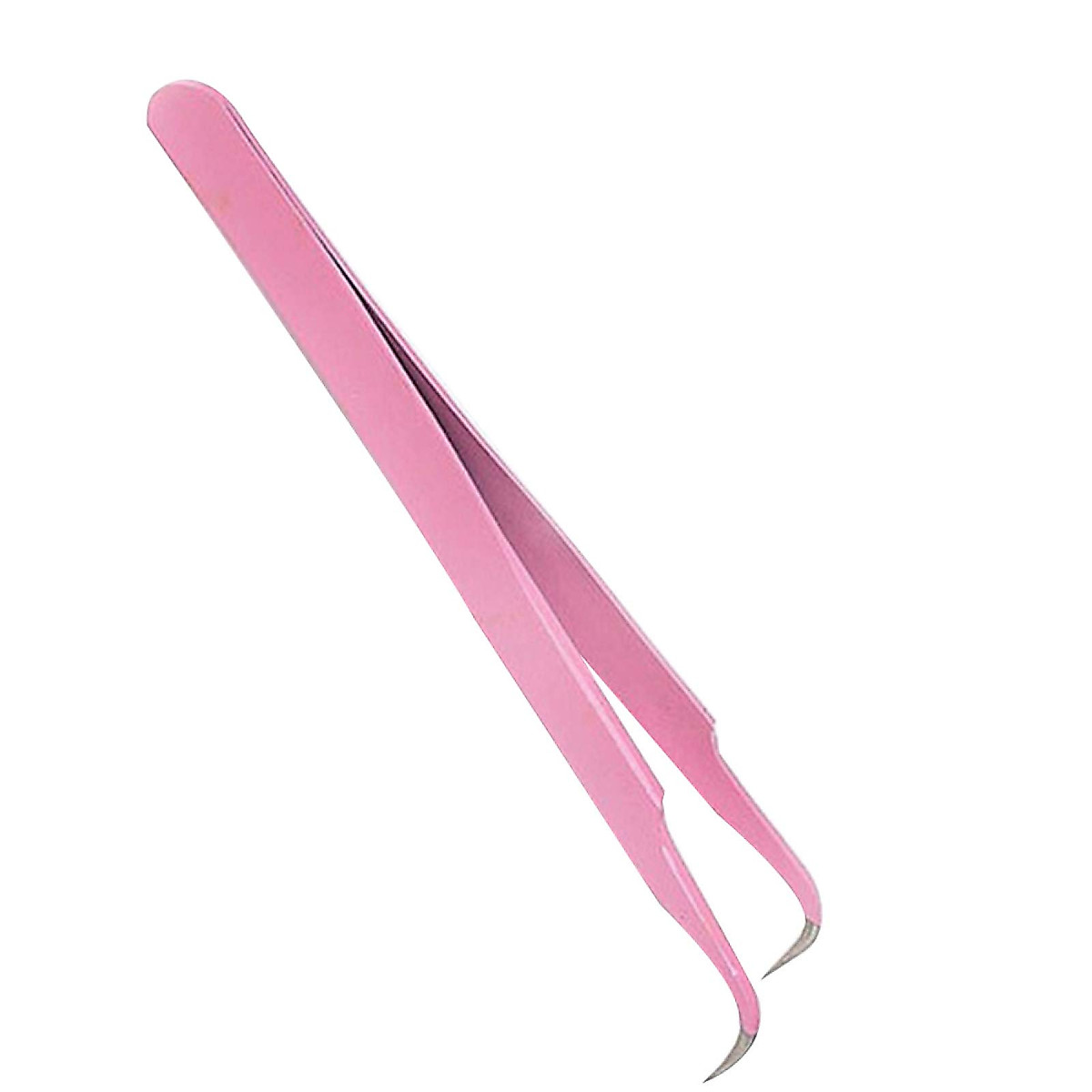 Gaweb Tweezers, Stainless Steel False Eyelashes Home Tool Bend Straight Lashes Applicator Clip - Pink Bend