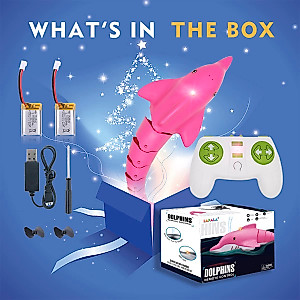 LAFALA Pink Remote Control Dolphin Toy 2.4G High Simulation Cartoon Dolphin Remote Control for Swimming Pool Bathroom Great Gift RC Boat Shark Toys for 6+ Year Old Boys and Girls (with 2 Batteries)