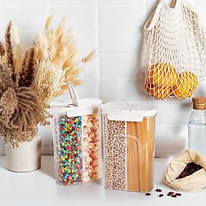 ZENFUN 2 Packs Airtight Pasta Containers, 108 FL OZ Plastic Storage Jars Canisters with 4 Compartments, Cereal Spaghetti Container Storage for Pantry, Grain, Noodles, Beans