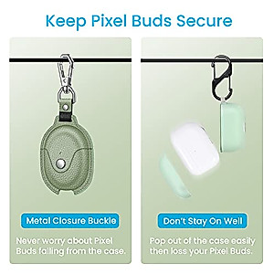 Fintie Protective Case for Pixel Buds A-Series (2021) / Pixel Buds 2 (2020), Premium PU Leather Slim Fit Metal Snap Closure Portable Cover Skin with Keychain, Sage Green